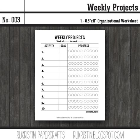 Rukristin Papercrafts Free Weekly Projects Printable Worksheet