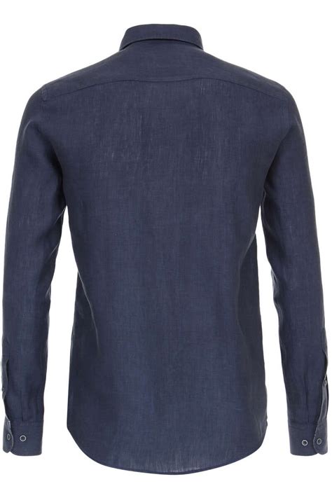 Casa Moda Casual Casual Fit Linnen Hemd Donkerblauw Effen Overhemden
