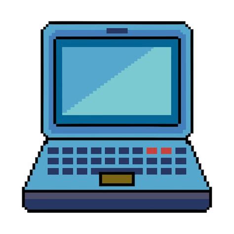 Retro Pixel Art Laptop Icon Blue Vintage Computer Graphic For Bit