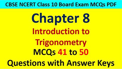 Introduction Trigonometry Cbse Class 10 Mcq Questions Answers Keys