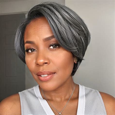 Salt And Pepper Boss Look Short Pixie Cut 5x5 Frontal Lace C Part Wig