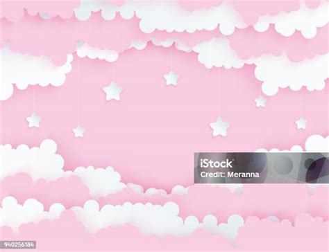 스타와 함께 현대적인 종이 예술 구름 귀여운 만화 파스텔 색상에 솜 털 구름과 하늘 흐린 날씨입니다 종이 접기 스타일 0명에 대한 스톡 벡터 아트 및 기타 이미지 Istock
