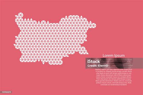 불가리아 지도 배너 포스터 인사말 카드에 대 한 노드와 핑크 산호 색상 배경에 기하학적 패턴을 반복 흰색 삼각형에서 추상 회로도