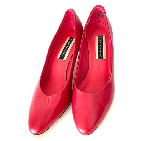 Retro Vintage Hush Puppies Red Heels Pumps 8 Gem