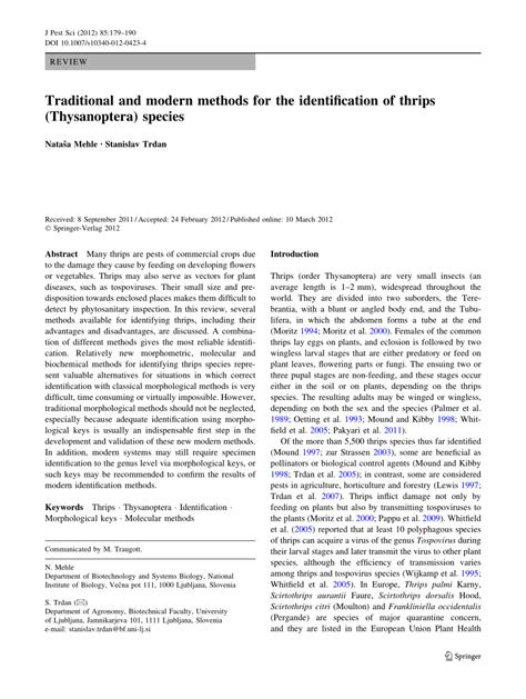 Pdf Traditional And Modern Methods For The Identification Of Thrips Thysanoptera Species
