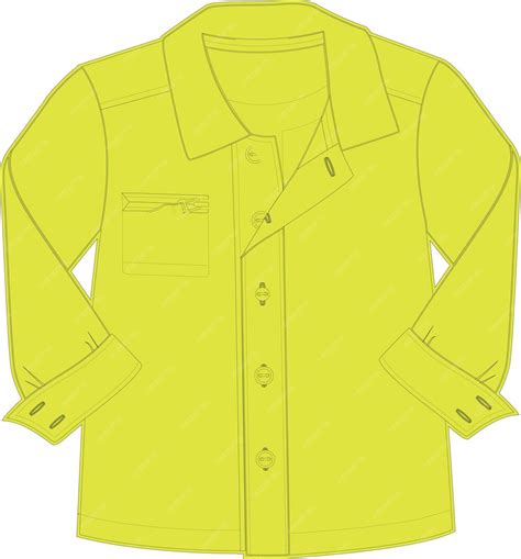 Geel Full Slvee Shirt Tech Pack Technische Tekening Platte Schets