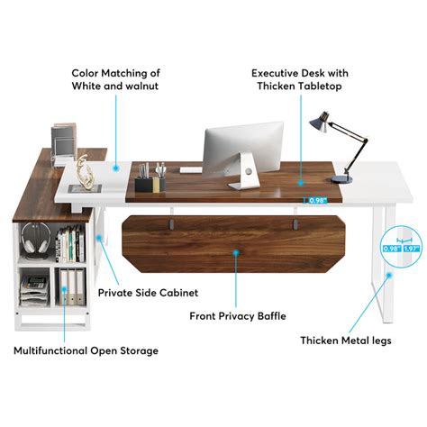 Tribesigns 708 L Shaped Executive Desk With 55 File Cabinet