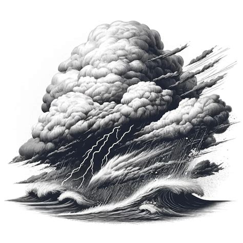 A Drawing Of A Storm Cloud That Is On A Black And White Paper Premium