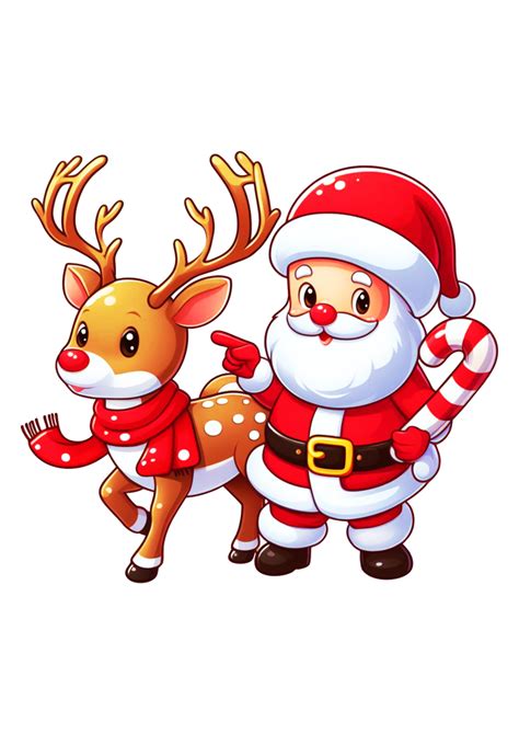 Papai Noel Com Sua Amiga Rena Desenho Fofinho Png