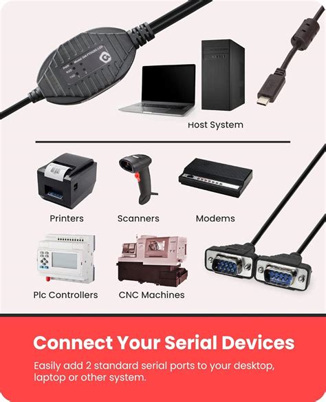 gearmo 2 port usb type c to serial adapter w per port rx tx status led