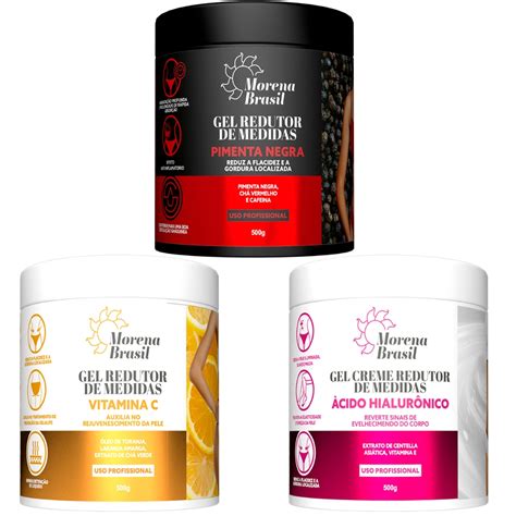 Kit 3x Gel Redutor De Medidas Pimenta Negra Laranja Amarga E Ácido