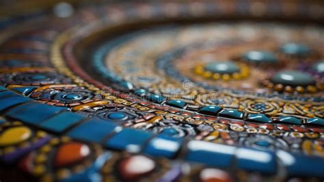 A Close Up Of A Colorful Tile Design On A Table Top With A Circular