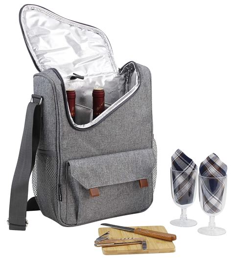 Wine Bottle Carrier 2 Bottle Capacity With Wine Glasses And