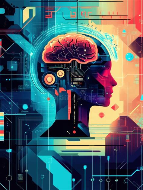 Exploration Futuristic Ai Technology Robot Digital Brain Microchip Holographic Platforms Stock