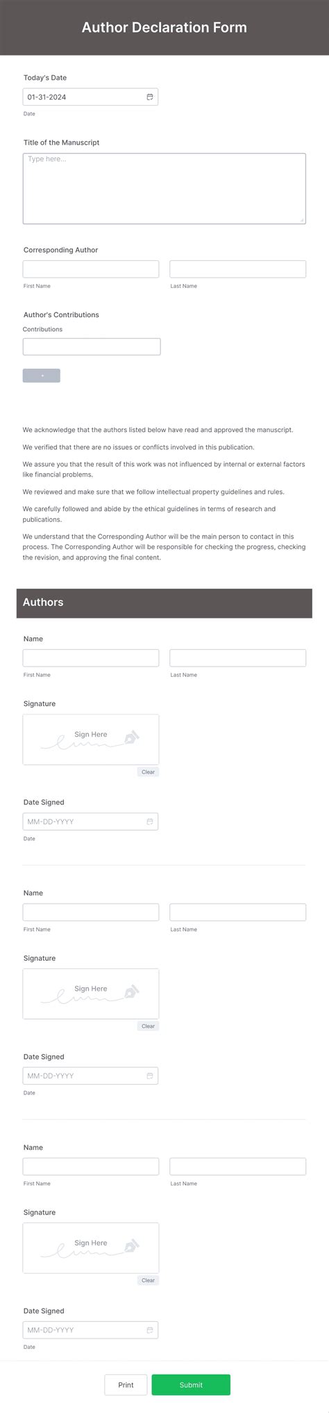 Author Declaration Form Template Jotform