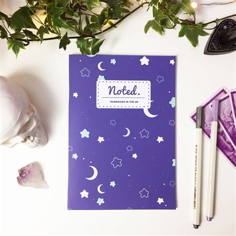 A Lined Moons And Stars Notebook Handmade Starry Notebook Cute Moons And Stars Journal Night