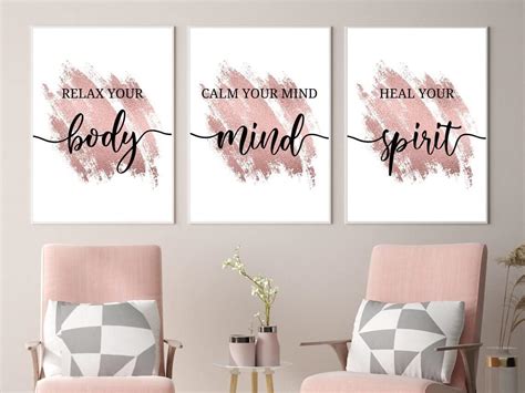 Home Decor Wall Art 3 Pieces Massage Therapy Poster Pink
