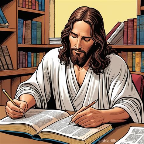 Jesus Pictured Studying Intensely Stable Diffusion Online