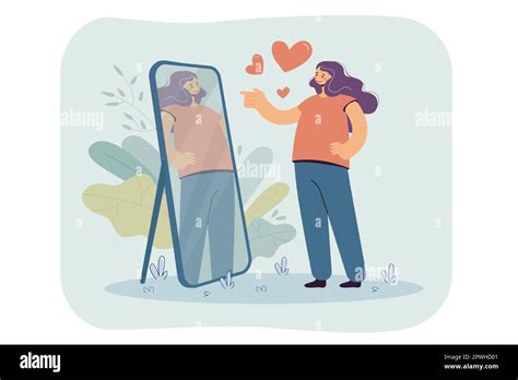 Happy Narcissist Girl Looking At Herself At Mirror Stock Vector Image