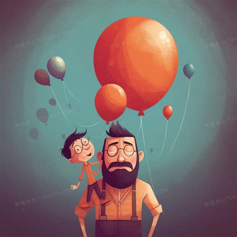 儿子站在爸爸的肩膀上看着气球插画图片素材下载格式熊猫办公