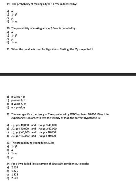 Solved 19 The Probability Of Making A Type 1 Error Is Chegg Com