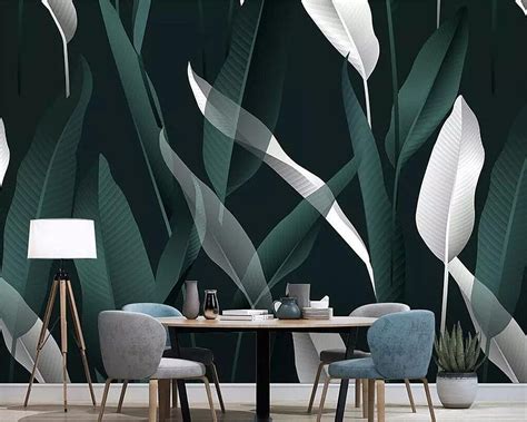 Beibehang Custom Hand Painted Nordic Minimalist Tropical Leaves TV