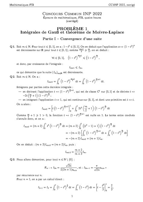 Concours Commun Polytechniques Ccinp 2022 PSI Mathématiques ca