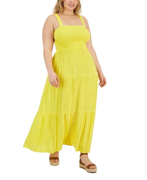 Full Circle Trends Trendy Plus Size Tiered Maxi Dress In Vibrant Yellow