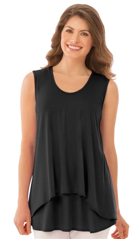 Womens Double Tier Layered Sleeveless Tank Top Figure Flattering And