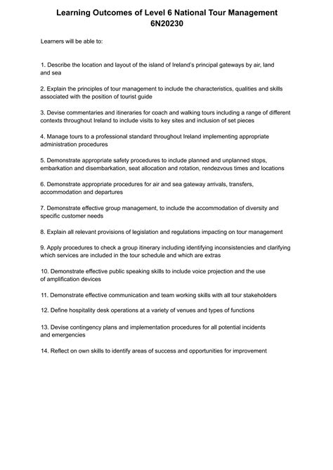 National Tour Guiding Course Outline Introduction PDF