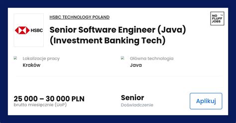 Praca Senior Software Engineer Java Investment Banking Tech Backend Hsbc Technology