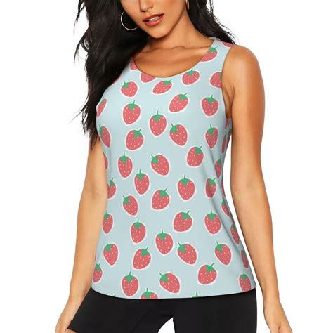 Hirioo Hand Drawn Strawberry For Womens Workout Tank Top Sleeveless