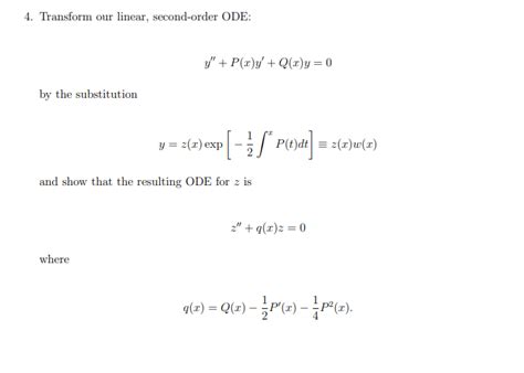 solved 4 transform our linear second order ode y p x }