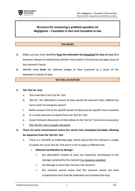 Negligence Causation And Remoteness Of Damage Topic Outline