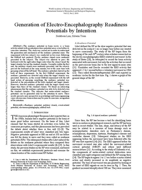 Generation Of Electro Encephalography Readiness Potentials By Intention Pdf Event Related