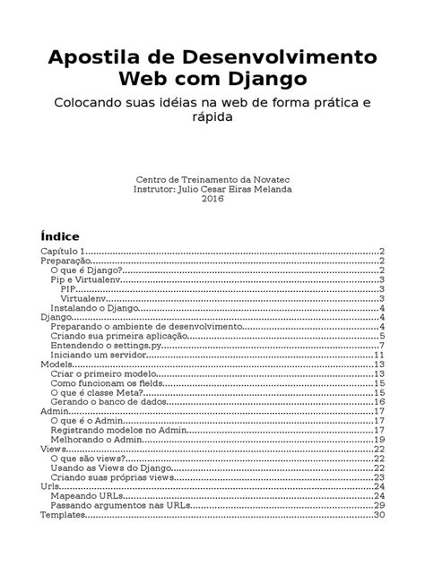 Apostila Django Pdf Python Linguagem De Programação Classe