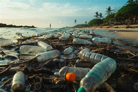 Beach Strewn With Discarded Plastic Bottles Underscores The Issue Of