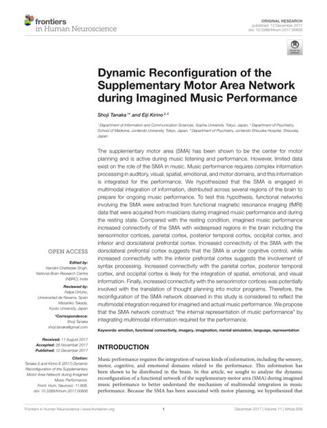 Pdf Dynamic Reconfiguration Of The Supplementary Motor Area Network