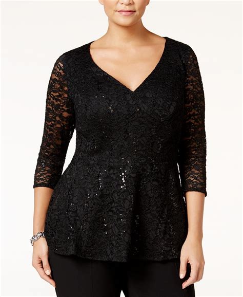 Alex Evenings Plus Size Sequined Lace Peplum Blouse Macys