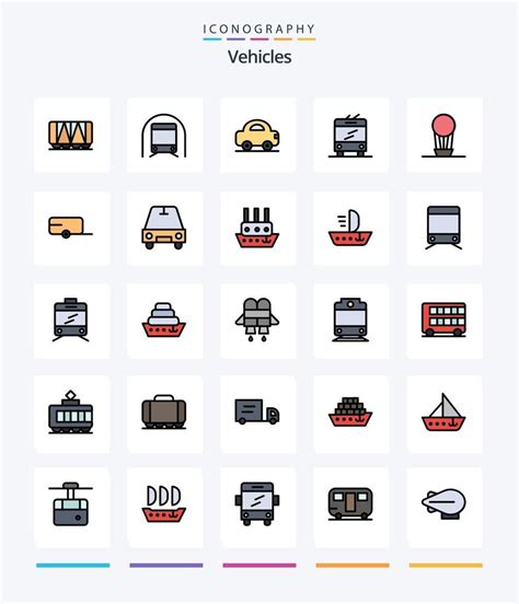 Creative Vehicles 25 Line Filled Icon Pack Such As Hot Air Automobile