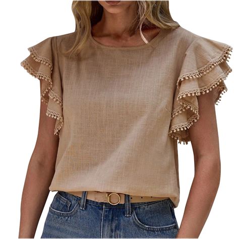 Xmmswdla Womens Summer Tops Dressy Casual Notch V Neck Ruffle Short