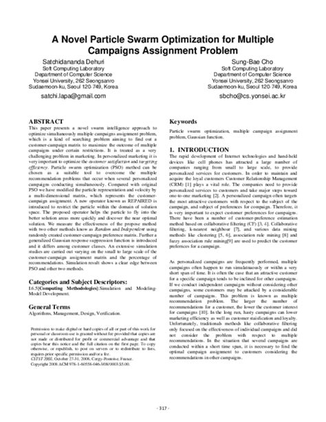 Pdf A Novel Particle Swarm Optimization For Multiple Campaigns Assignment Problem