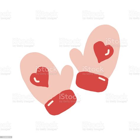 마음으로 장갑을 끼고 있습니다 손으로 그린 낙서 벡터 만화 미니멀리즘 아이콘 스티커 겨울 의류 액세서리 새해 크리스마스 아늑한