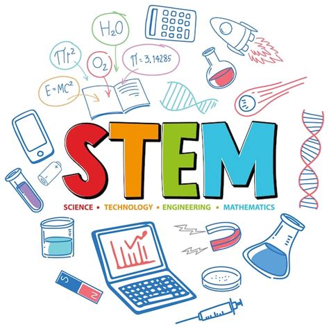 학습 요소가 있는 다채로운 Stem 교육 로고 프리미엄 벡터