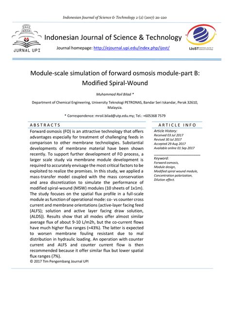 Pdf Module Scale Simulation Of Forward Osmosis Module Part B