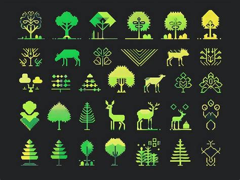 Premium Photo Set Of Simple Forest 16 Bit Pixel With Trees And