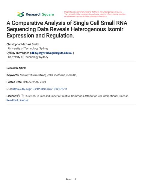 Pdf A Comparative Analysis Of Single Cell Small Rna Sequencing Data Reveals Heterogenous