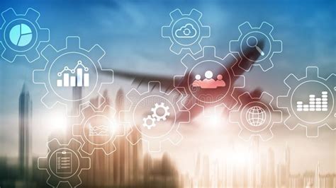 Business Process Abstract Diagram With Gears And Icons Workflow And