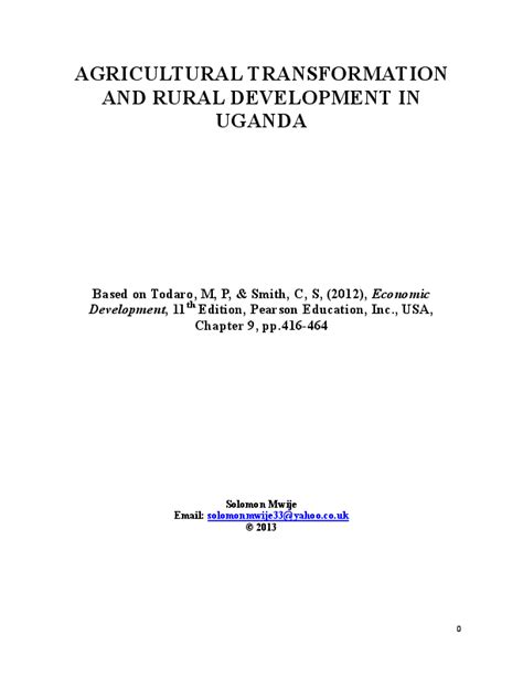 Agricultural Transformation And Rural Development In Uganda