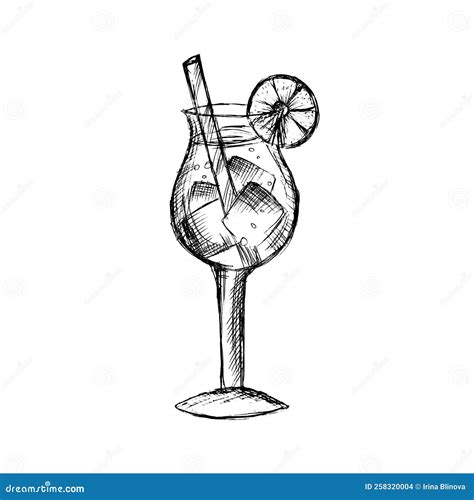 Sketch Glass Hand Drawn Black And White Cocktail Sketch Stock Vector